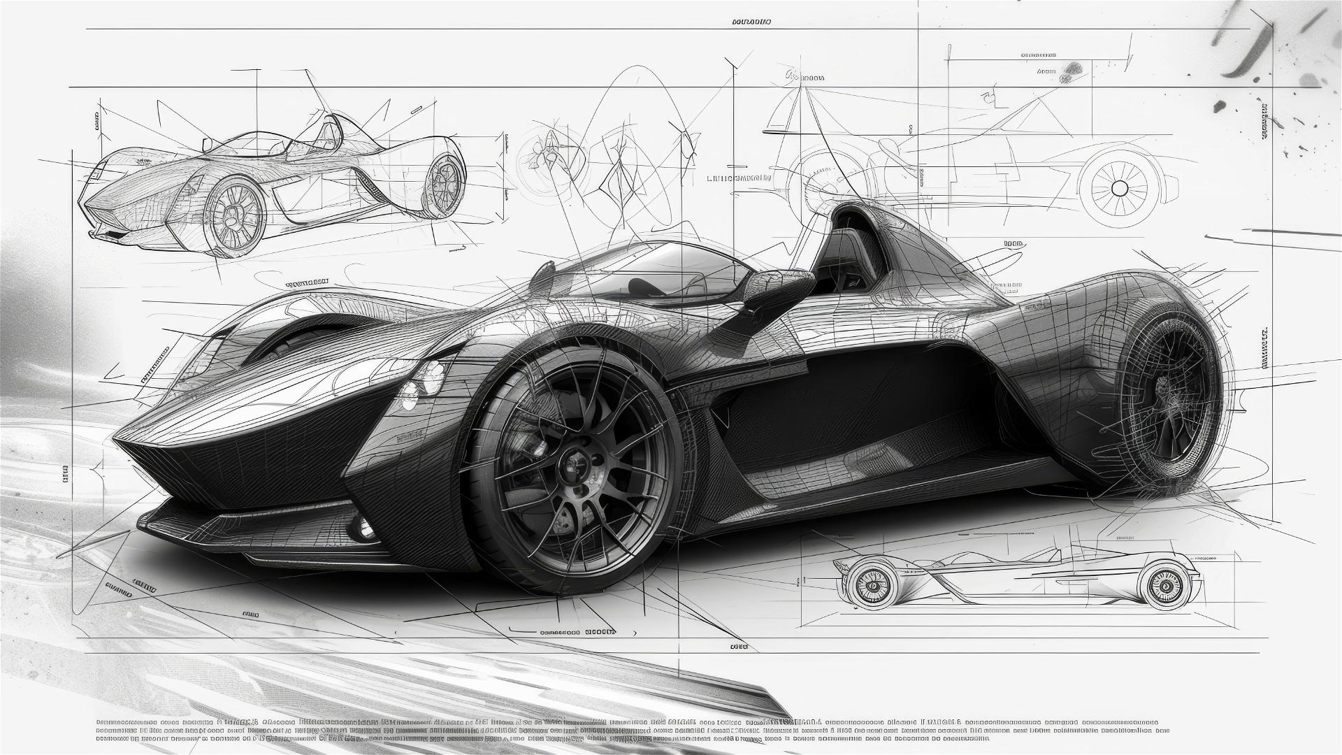 4k HD Wallpaper: BAC Mono Blueprint and Sketches