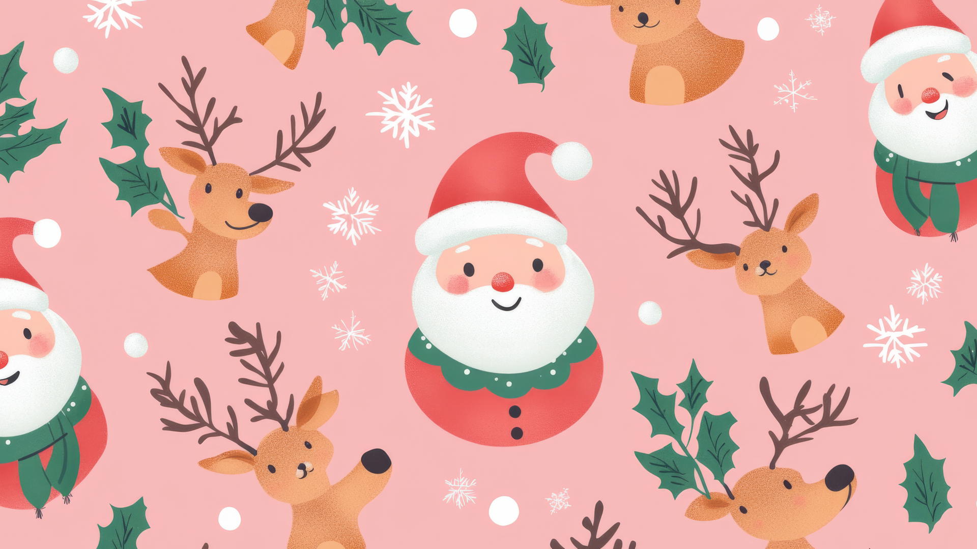 4k HD Wallpaper: Cute Preppy Christmas Wallpaper with Cartoon Santas ...
