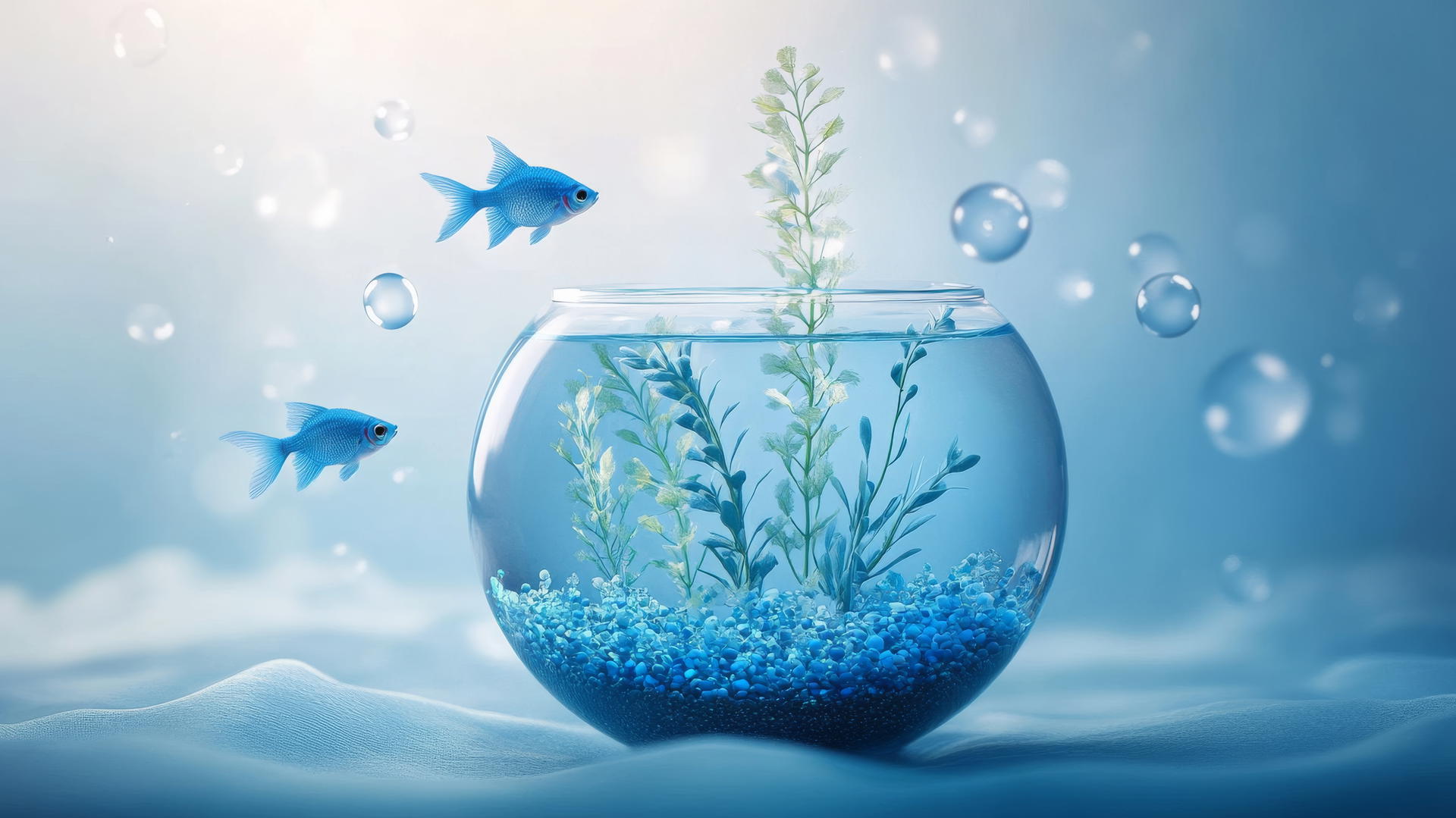 4k HD Wallpaper: Cute Blue Wallpaper with Fishbowl