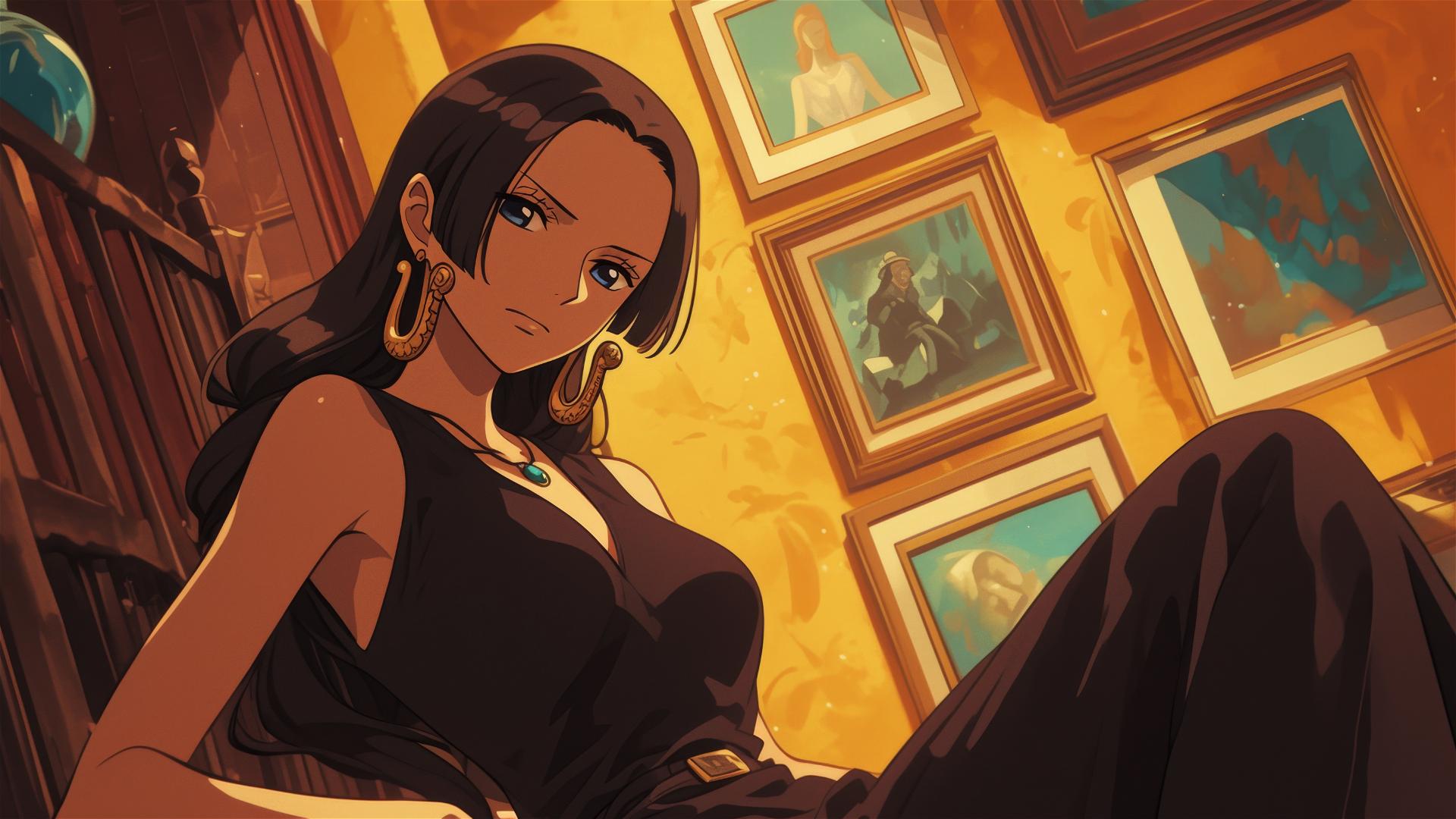 4k HD Wallpaper: Boa Hancock in a Soft-Lit Art Gallery