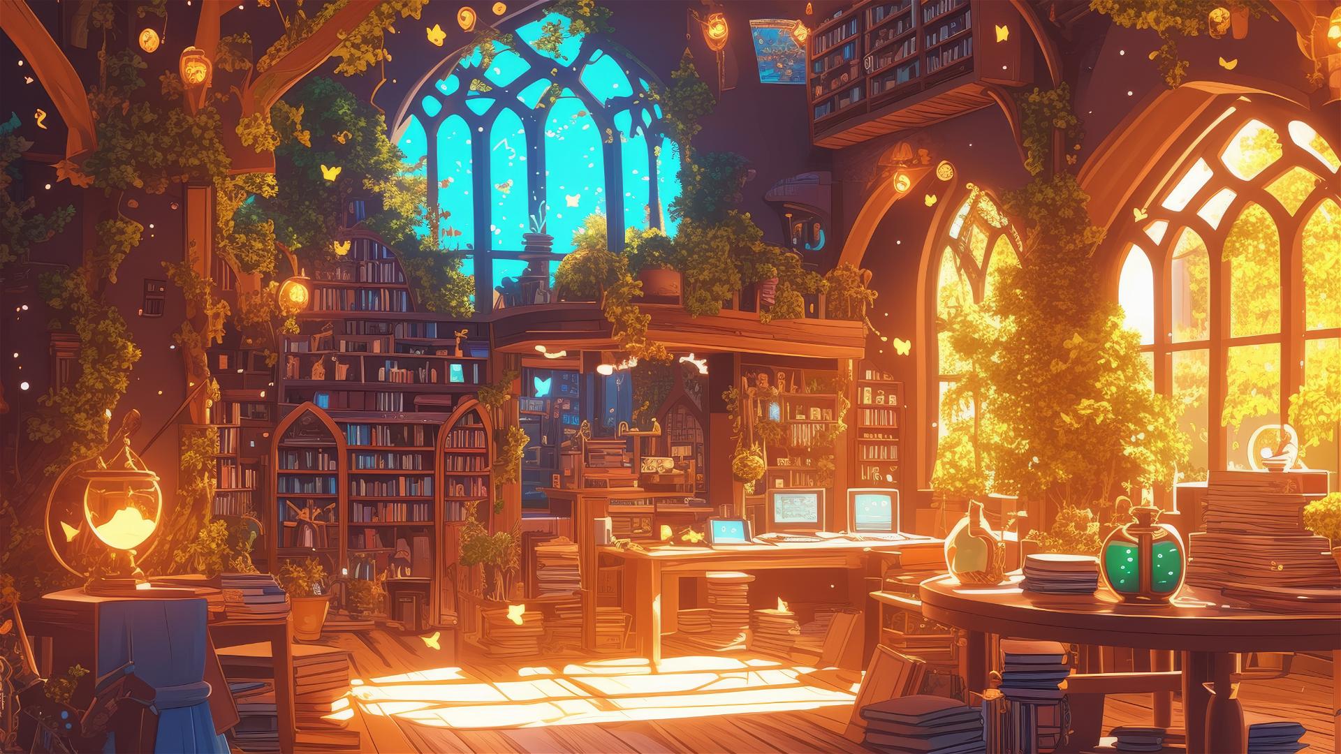 4k HD Wallpaper: Ghibli-Inspired Wizard's Library