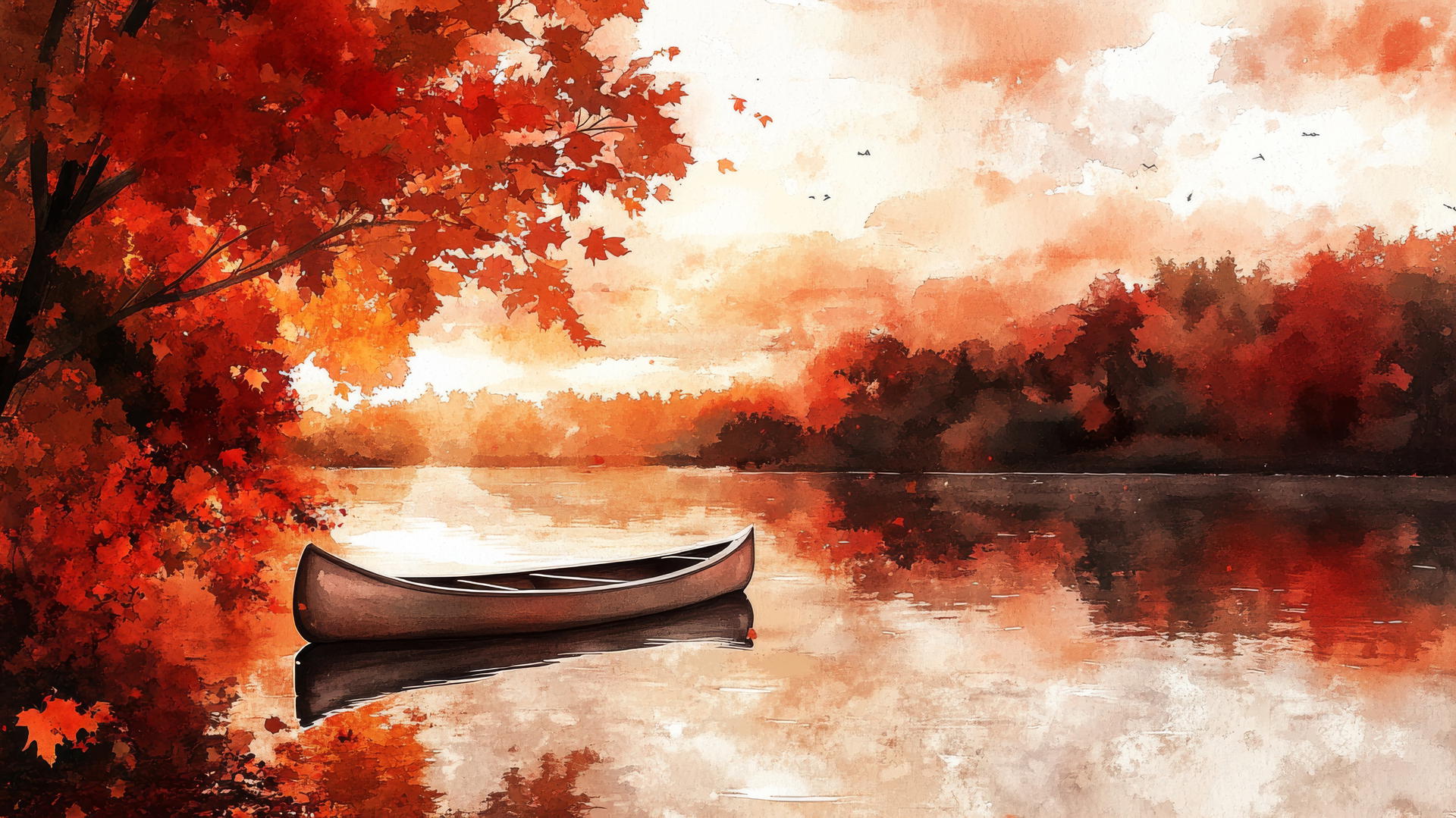 4k HD Wallpaper: Aesthetic Thanksgiving Wallpaper with Lone Canoe at Dusk