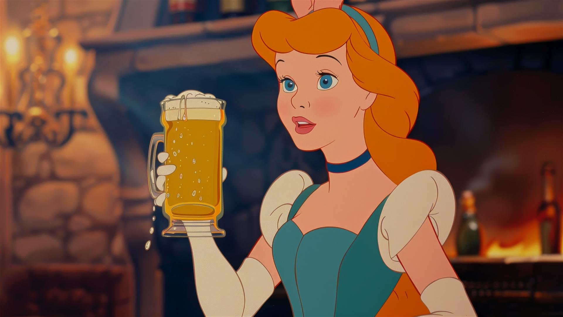 4k HD Wallpaper: Cinderella Enjoys a Beer in Disney Style