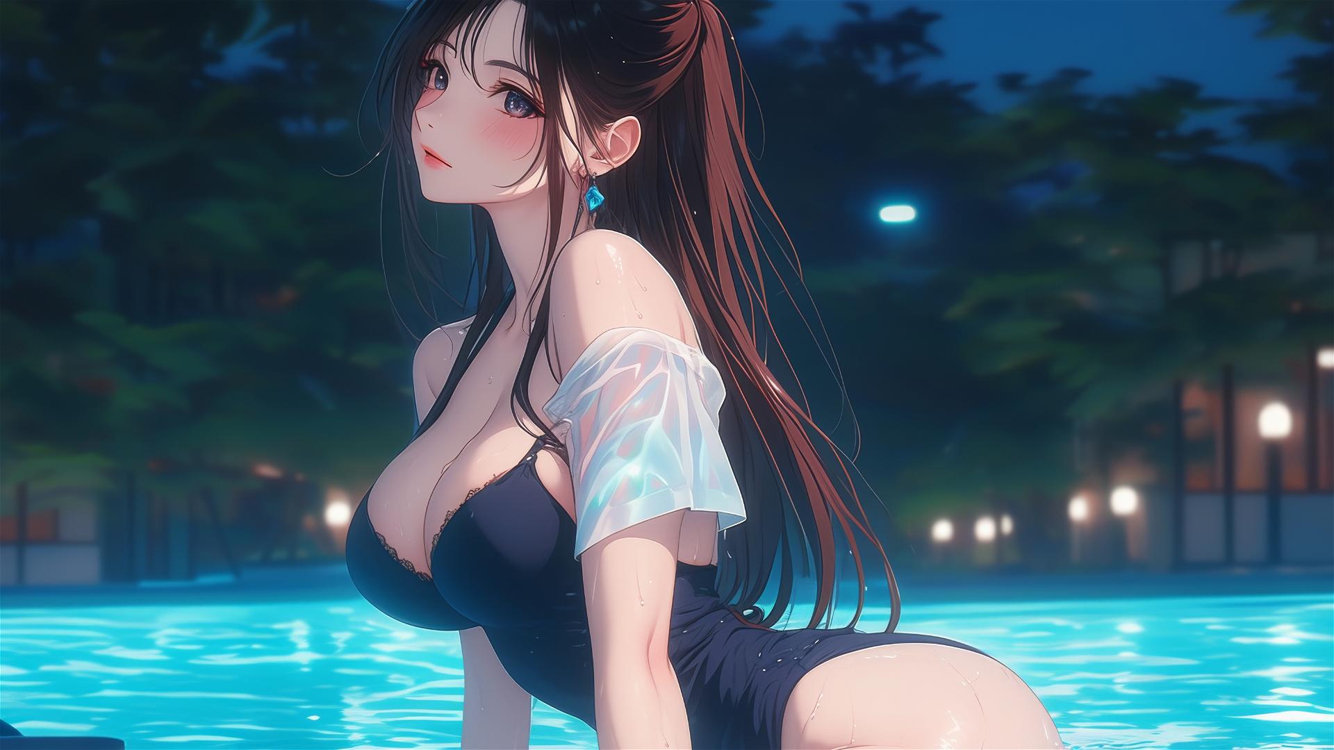 4k HD Wallpaper: Moonlit Poolside with Mizuhara Chizuru