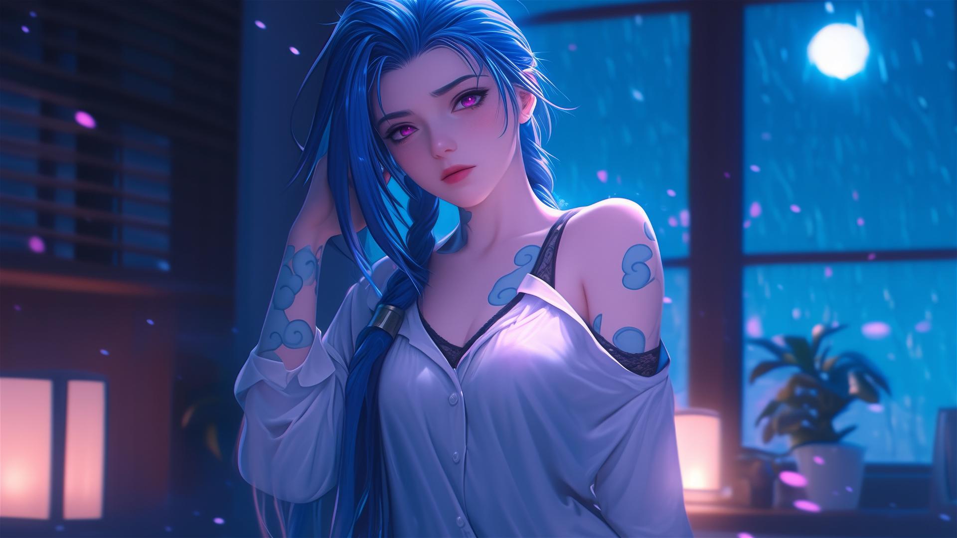 4k HD Wallpaper: Jinx in Moonlit Apartment