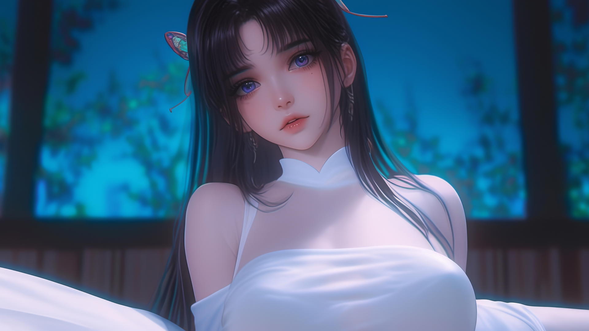 4k HD Wallpaper: Kanao Tsuyuri Kneeling in White Office Shirt