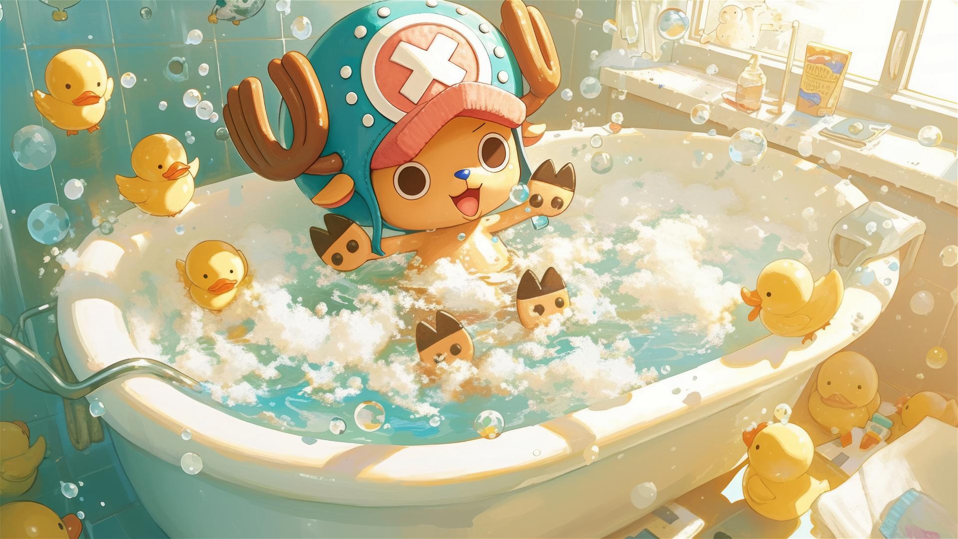 4k HD Wallpaper: Chopper's Bubble Bath Fun with Ducks