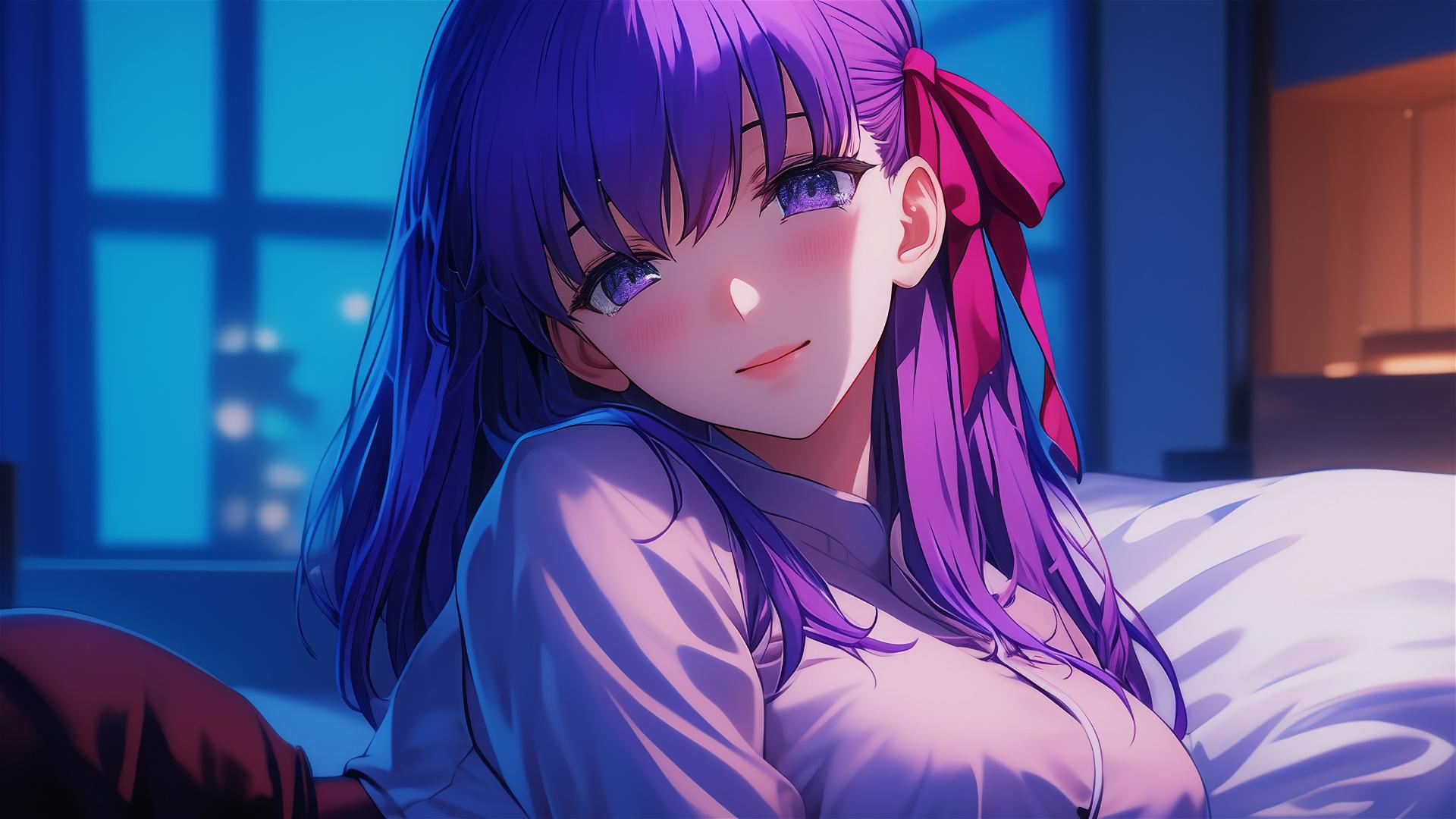 4k HD Wallpaper: Sakura Matou in Modern Hotel Room