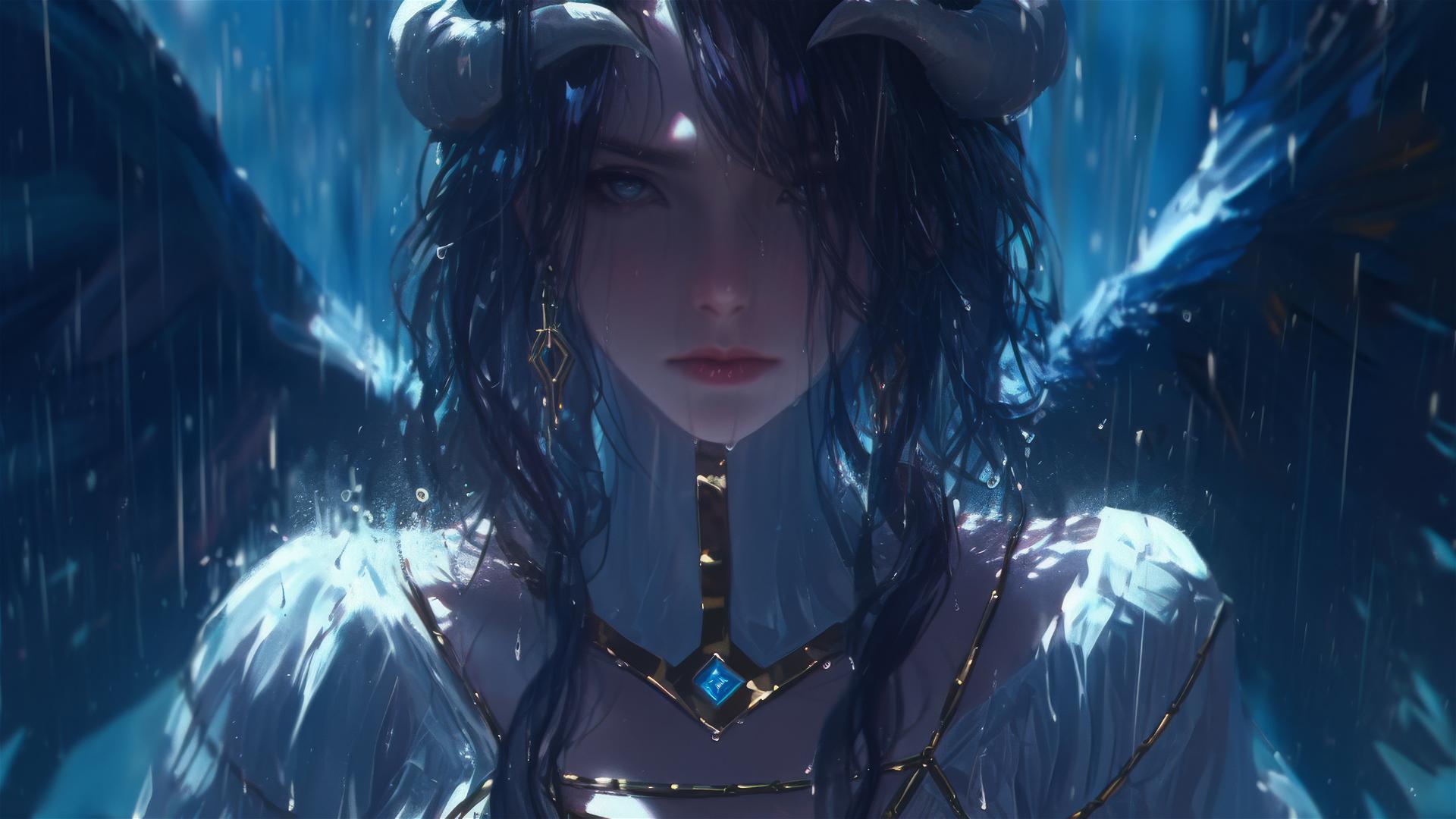 4k HD Wallpaper: Moonlit Albedo in Rain