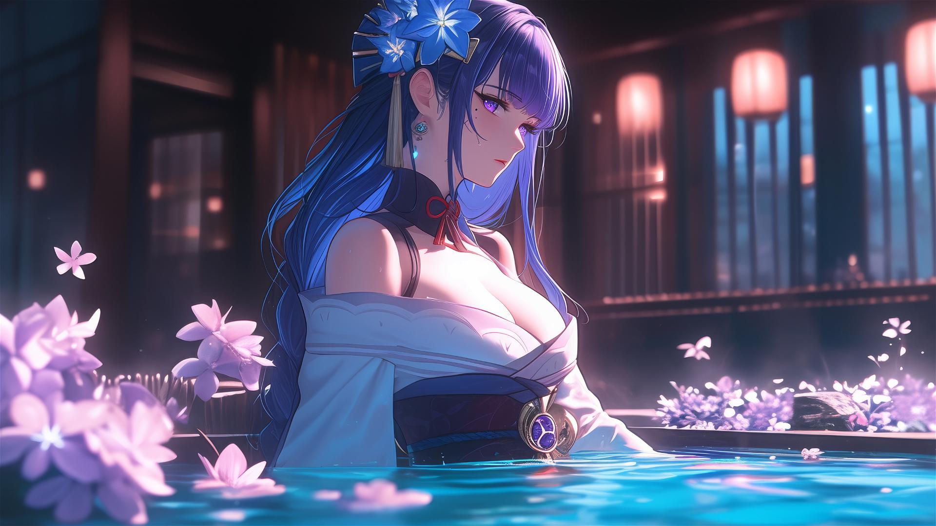 4k HD Wallpaper: Raiden Shogun in Floral Chinese Spa