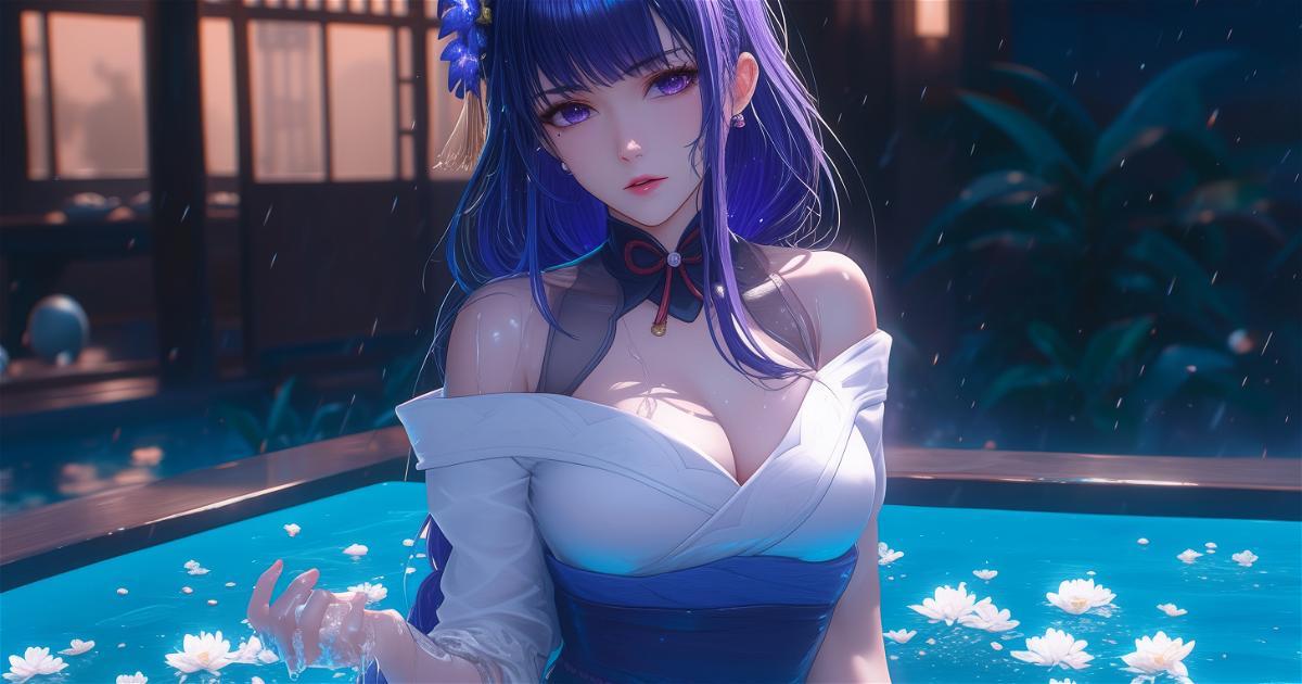 4k HD Wallpaper: Raiden Shogun in Floral Spa Tub