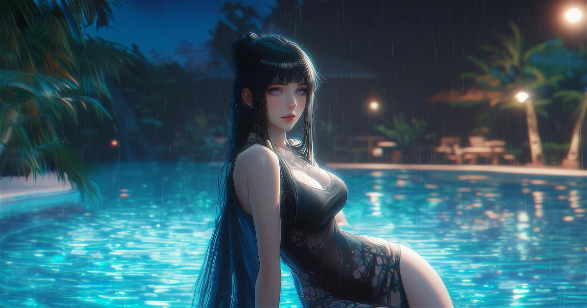 4k HD Wallpaper: Hinata Hyuga in Moonlit Rain