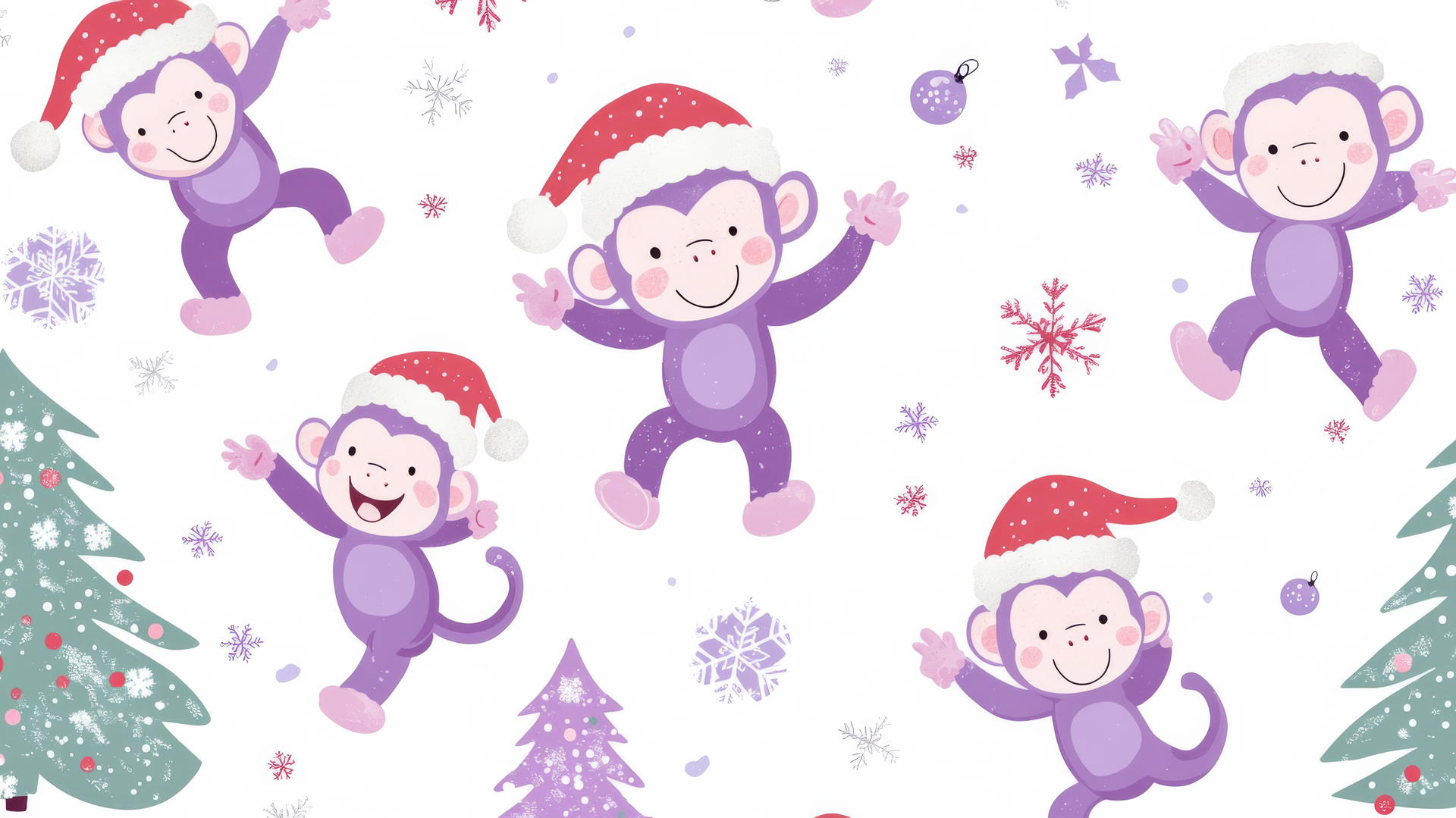4k HD Wallpaper: Aesthetic Preppy Christmas Wallpaper with Dancing Monkeys
