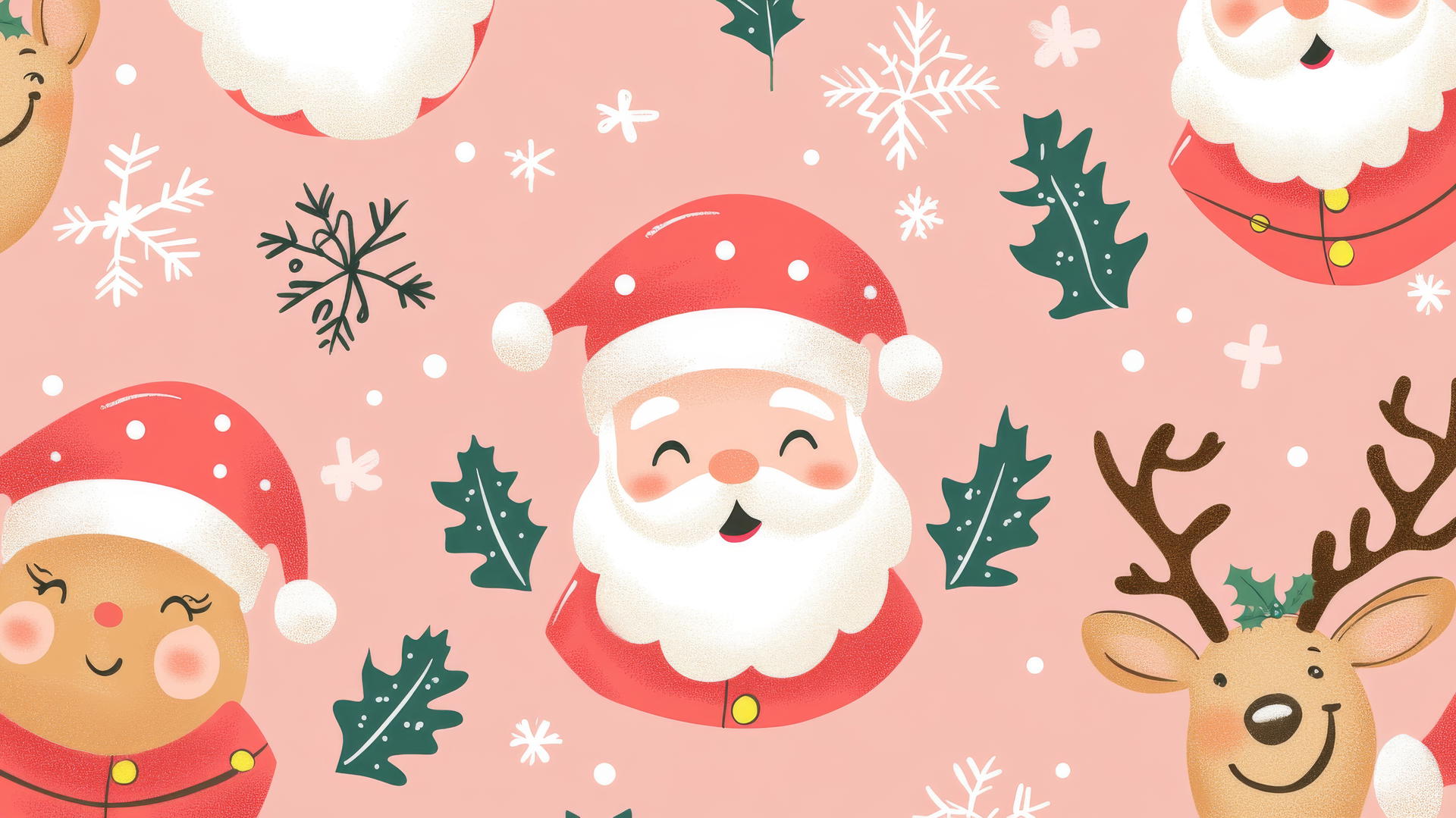 4k HD Wallpaper: Cute Preppy Christmas Wallpaper with Cartoon Santas ...