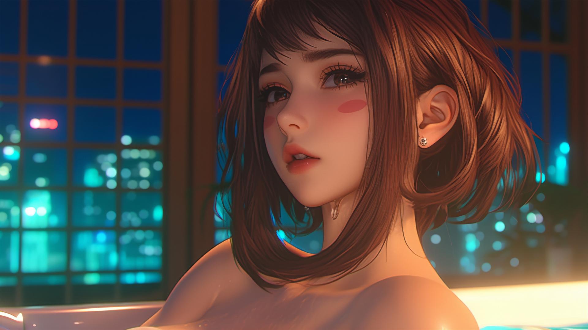 4k HD Wallpaper: Ochaco Uraraka in Tub with Warm Light