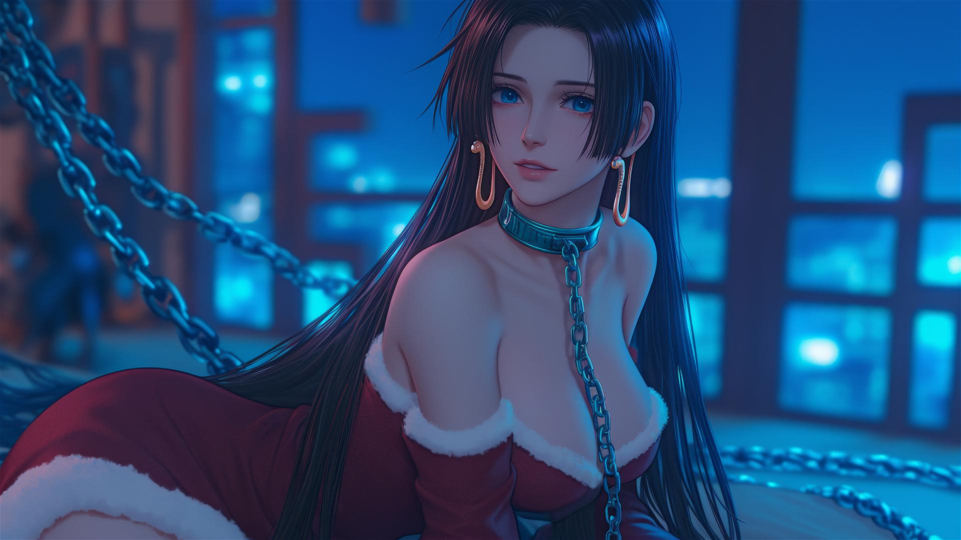 4k HD Wallpaper: Boa Hancock in Christmas Costume with Chains and Neon Light