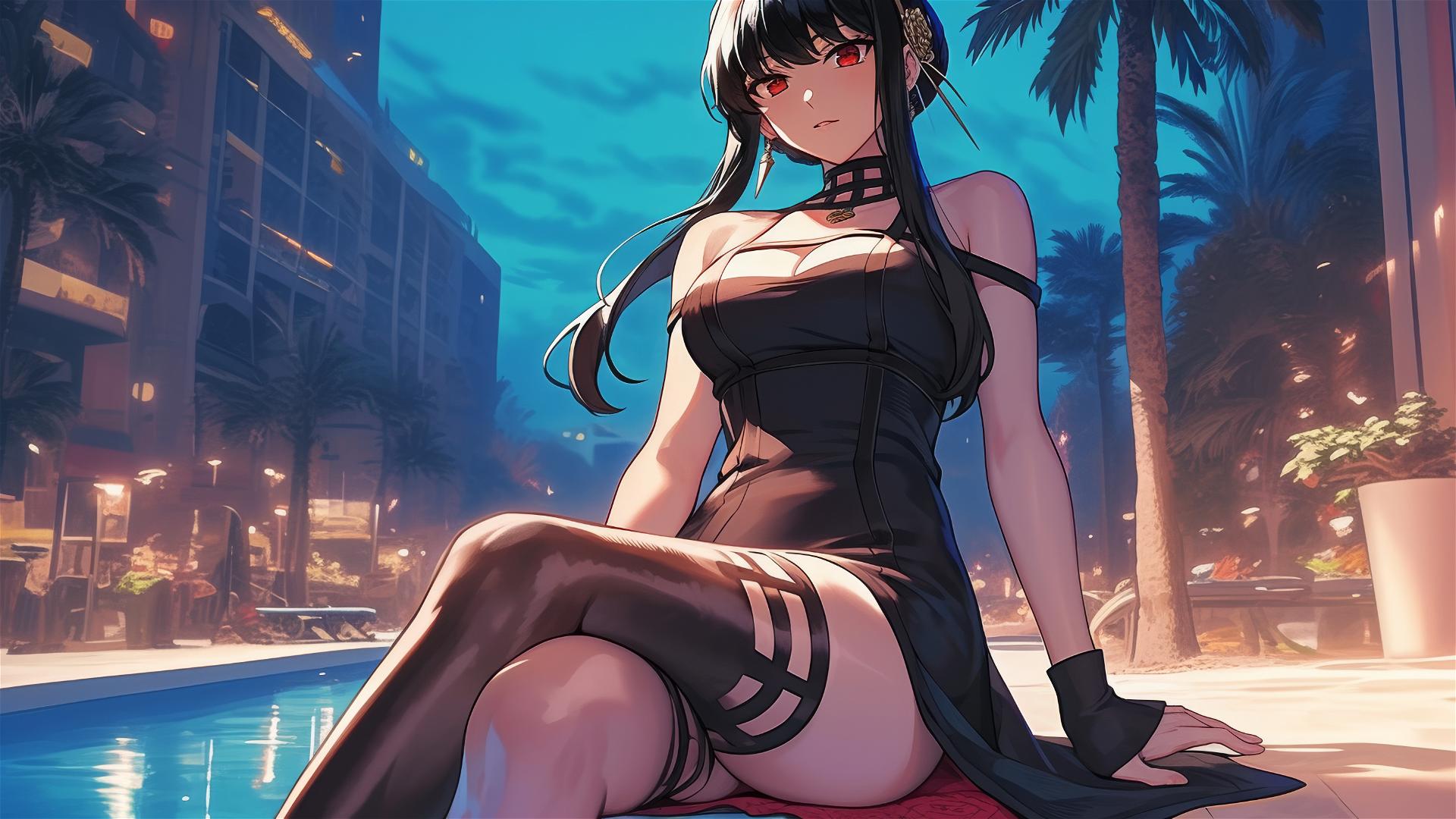 4k Hd Wallpaper Moonlit Yor Forger By The Pool
