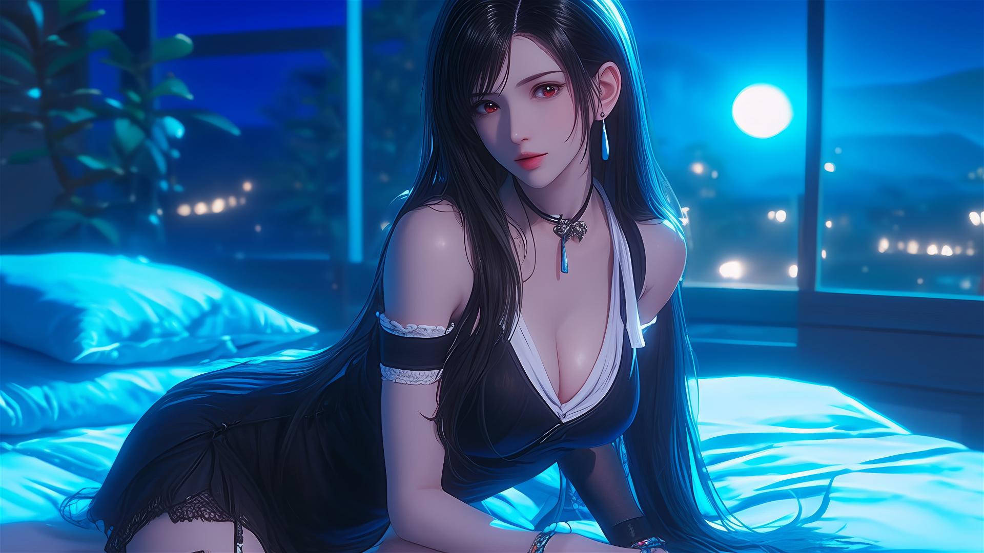 4k HD Wallpaper: Tifa Lockhart Resting in Moonlit Room