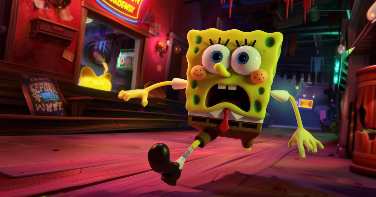 4k HD Wallpaper: Terrified SpongeBob Fleeing Nightclub