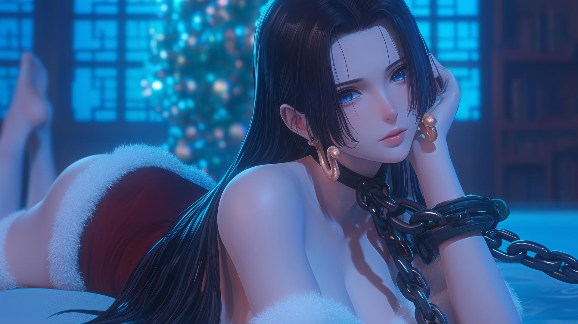 4k HD Wallpaper: Boa Hancock in Christmas Costume with Chains and Neon Light