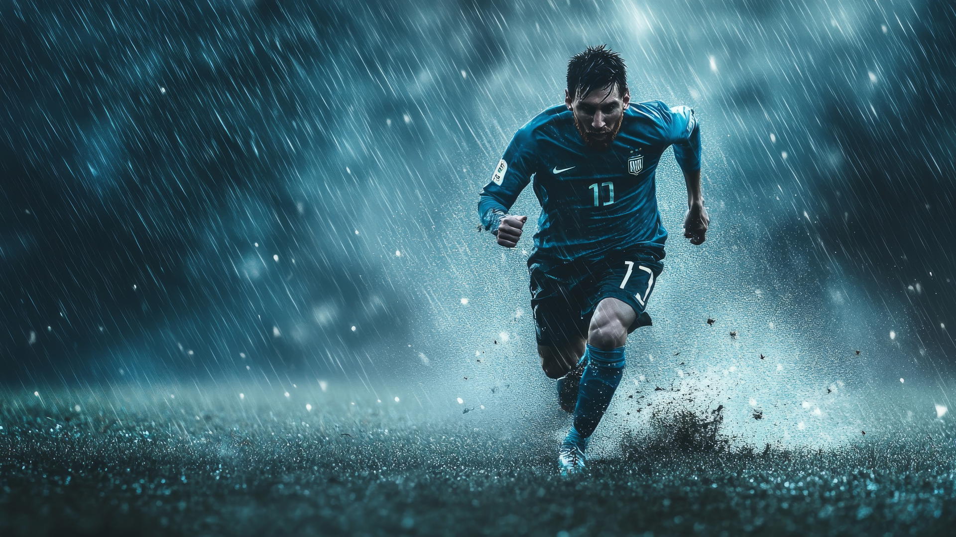4k HD Wallpaper: Messi Wallpaper 4K Running Through Rain