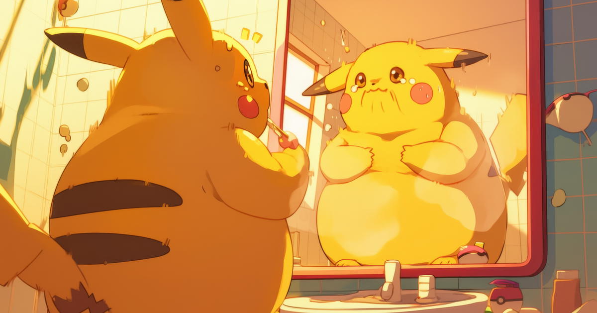 4k HD Wallpaper: Fat Pikachu Surprised at Reflection