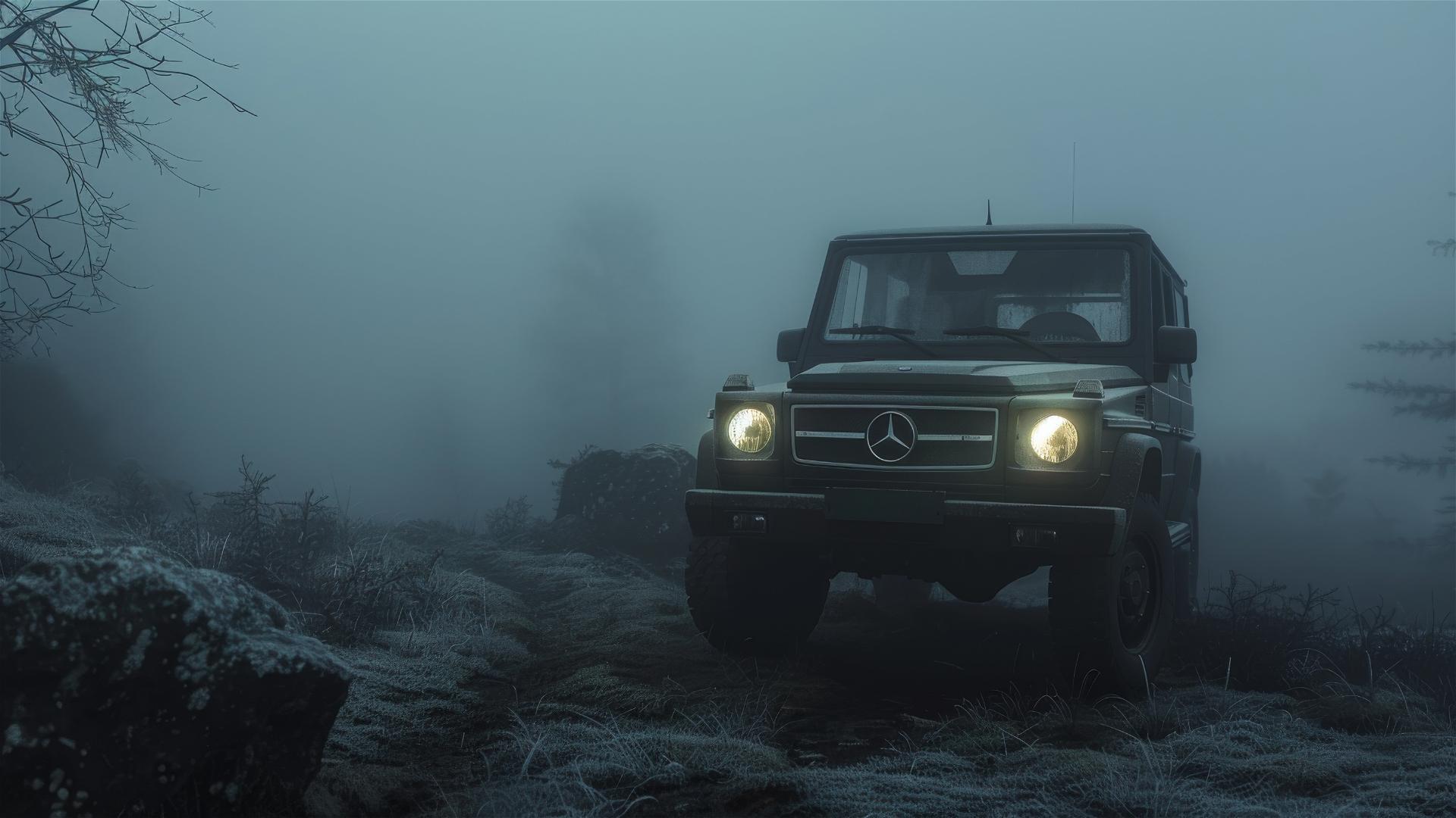 4k HD Wallpaper: Gothic-Gloomy Mercedes-Benz G-Class in Foggy, Dim light