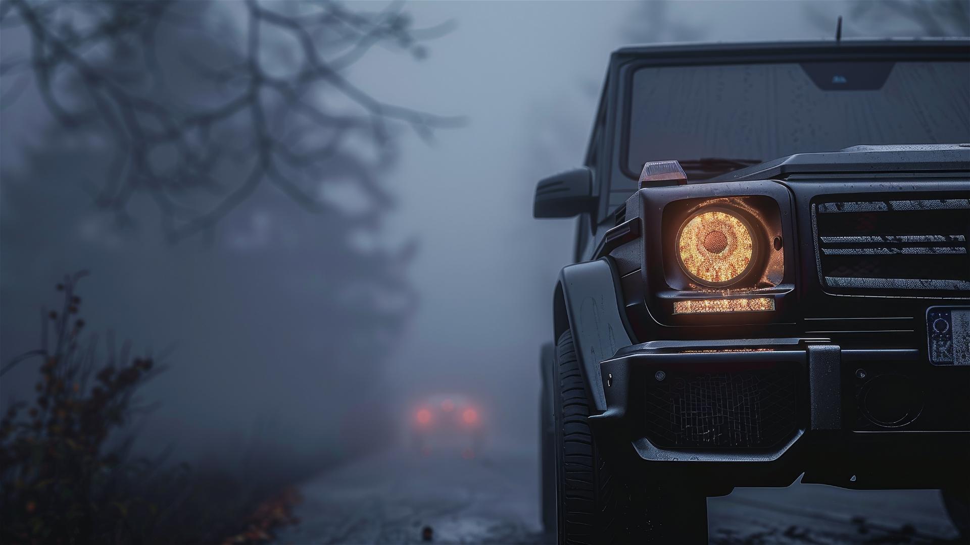 4k HD Wallpaper: Gothic-Gloomy Mercedes-Benz G-Class in Foggy, Dim light