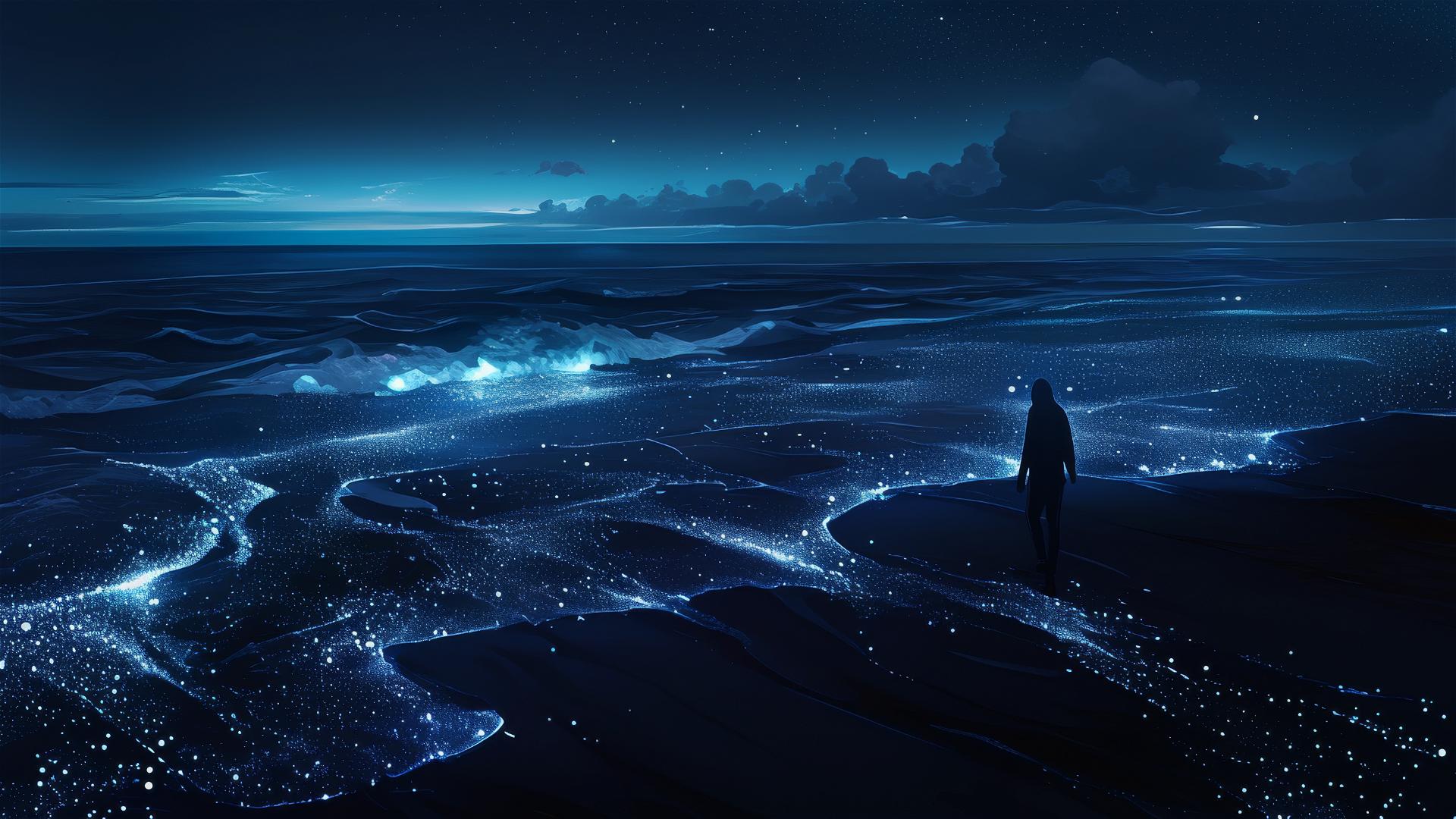4k HD Wallpaper: Glowing Seascape with Magical Plankton