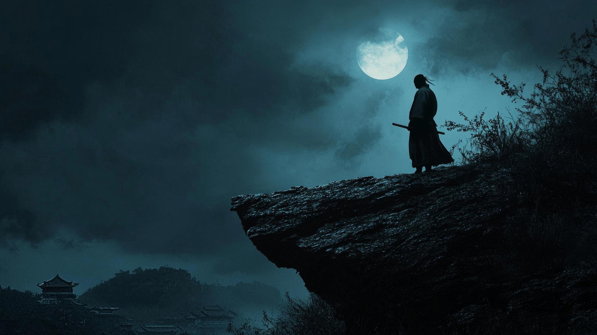 4k HD Wallpaper: Samurai on Cliff - Black Wallpaper Aesthetic