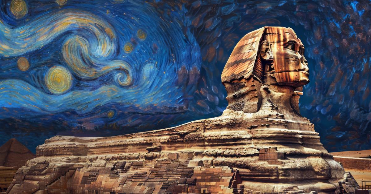 4k HD Wallpaper: Sphinx with Starry Night Sky at Twilight