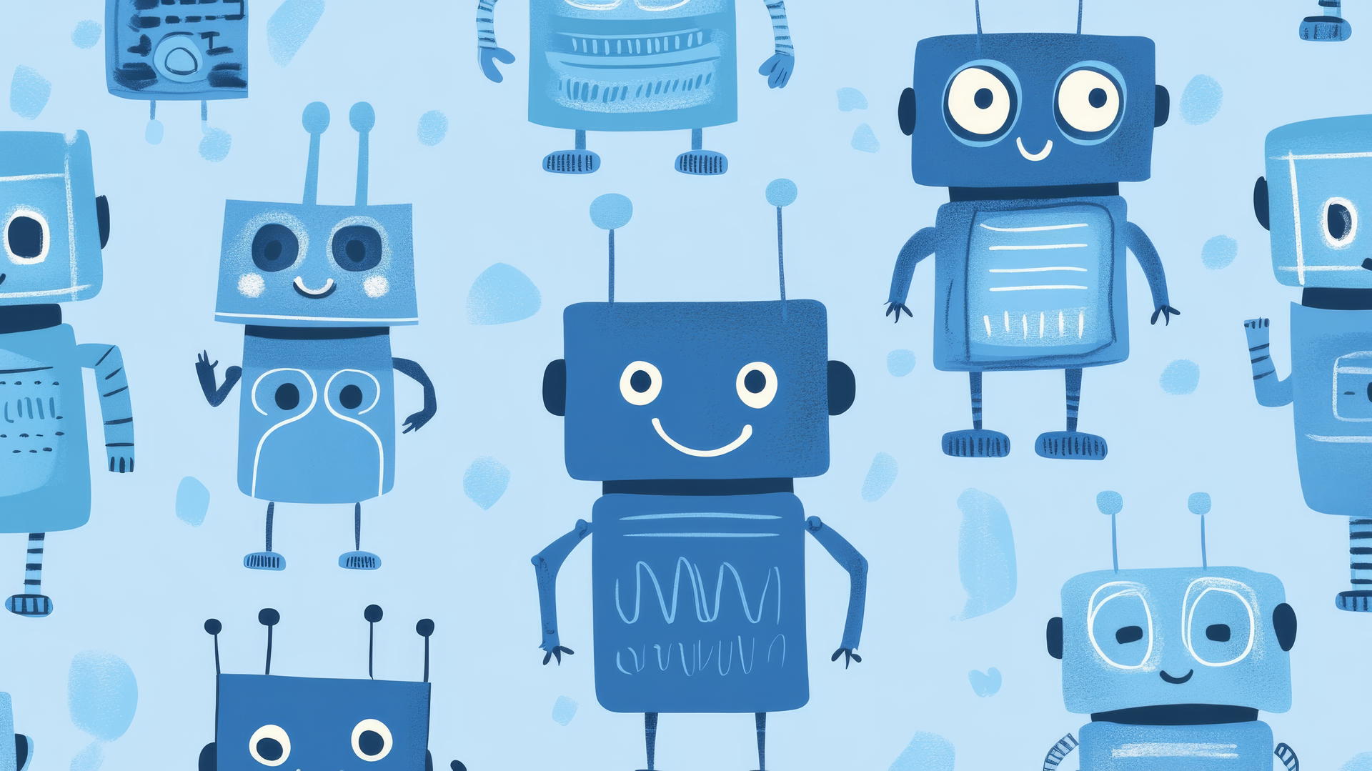 4k HD Wallpaper: Blue Wallpaper for Kids with Cartoon Robots