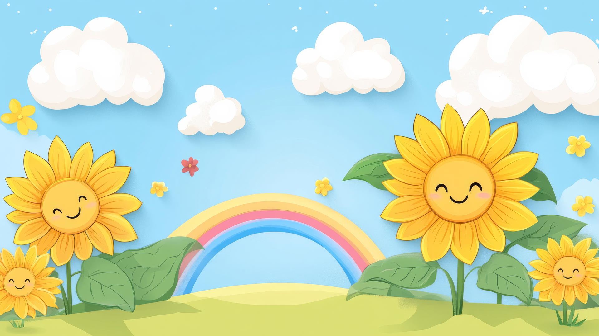 4k HD Wallpaper: Cute Spring Wallpaper with Sunflowers and Rainbows